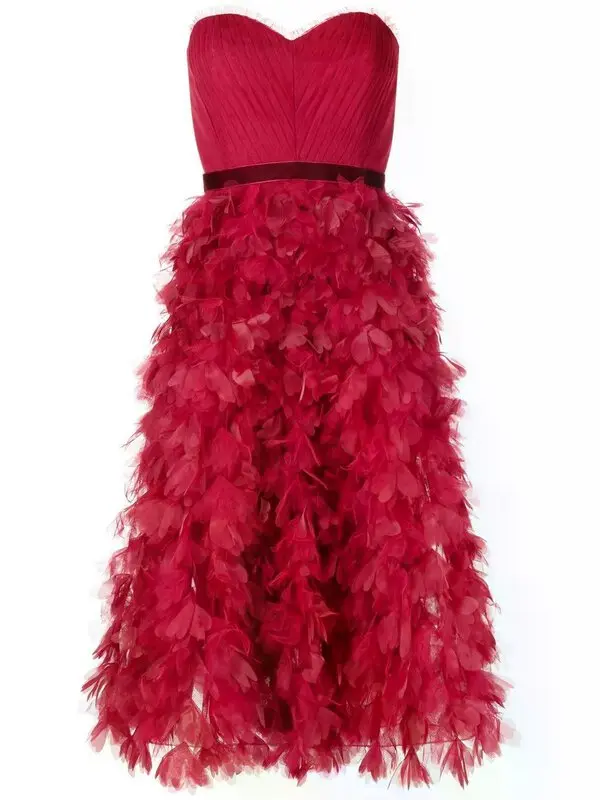 Marchesa Strapless Ruffled Midi Dress