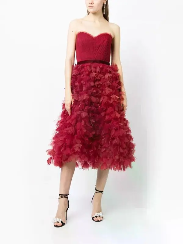 Marchesa Strapless Ruffled Midi Dress