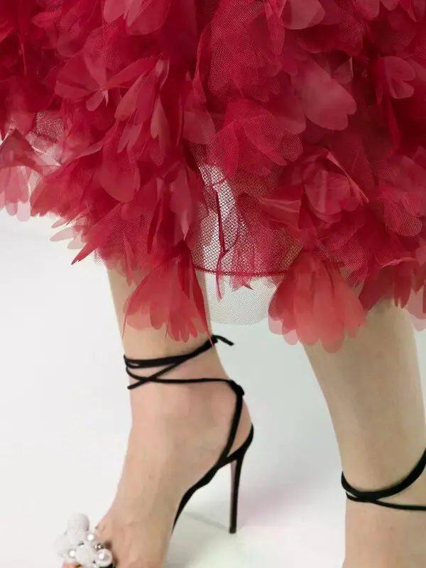 Marchesa Strapless Ruffled Midi Dress