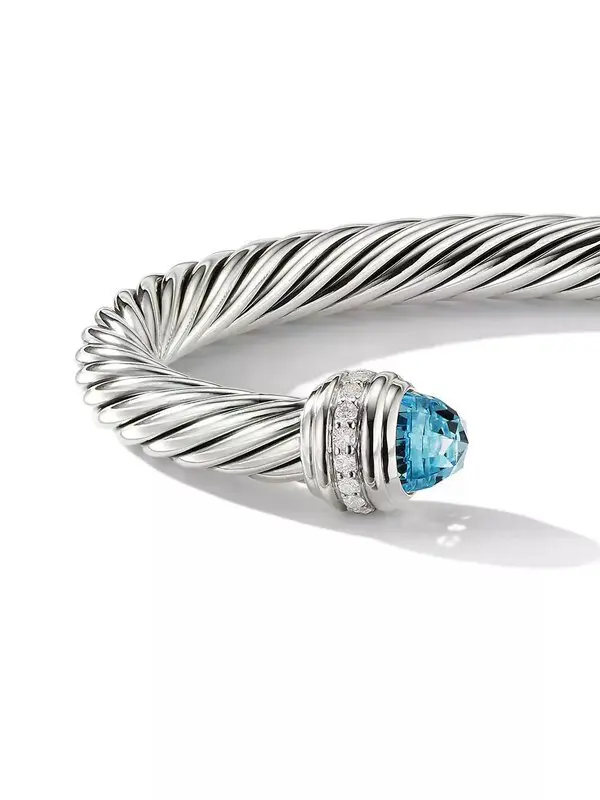 David Yurman Sterling Cable Topaz And Diamond Bracelet - Silver