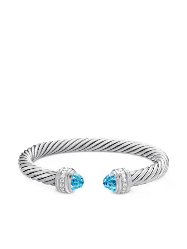 David Yurman Sterling Cable Topaz And Diamond Bracelet