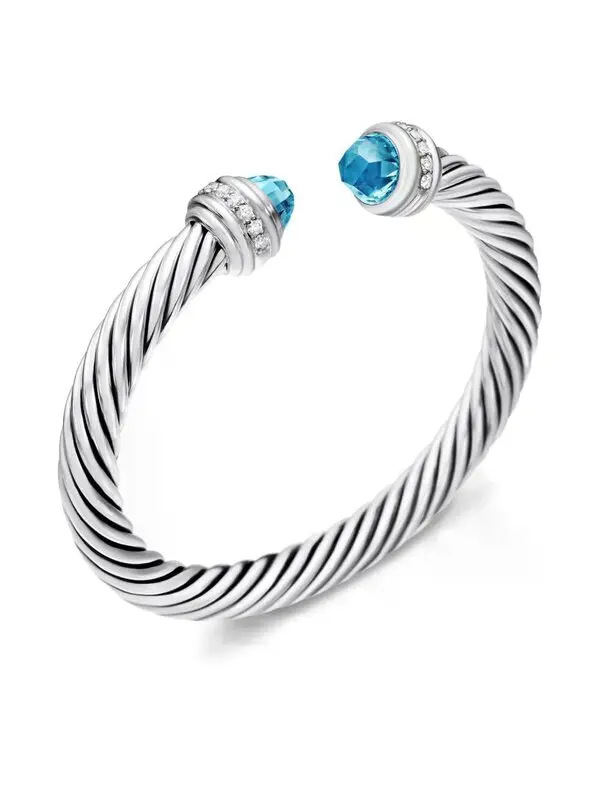 David Yurman Sterling Cable Topaz And Diamond Bracelet