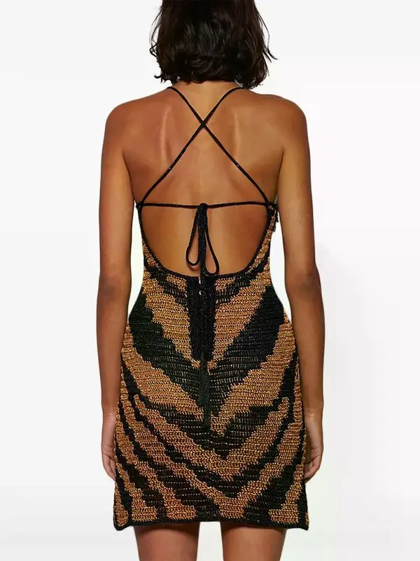 ANDREA ALMEIDA Zebra Print Crocheted Mini Dress