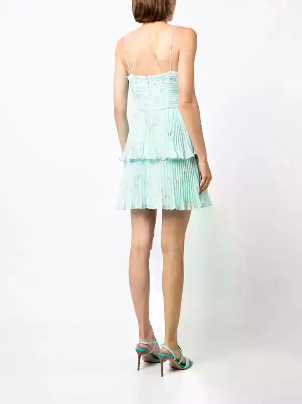 SELF-PORTRAIT Floral-print Tiered Chiffon Mini Dress - Blue