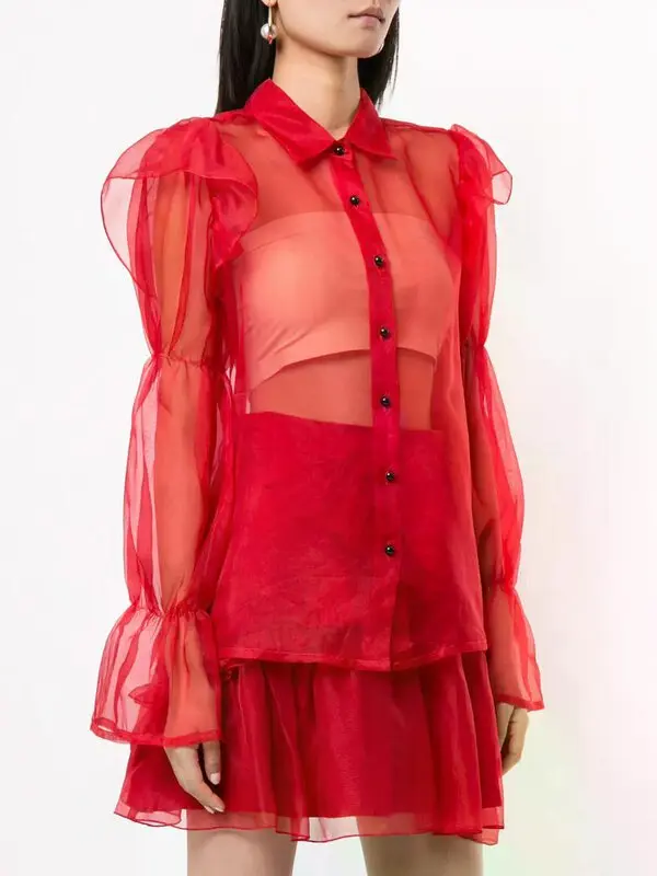 MACGRAW Ruffled Silk Blouse - Red