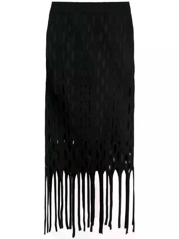 Pinko Cut-out Knitted Maxi Skirt With Fringe Detail - Black