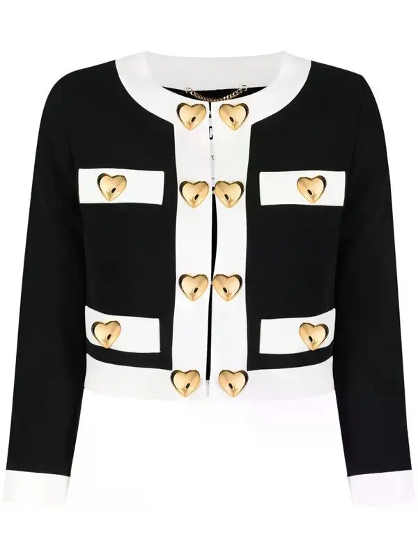 Moschino Cropped Jacket With Heart Embellishments - Black