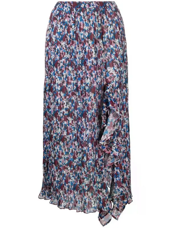 GANNI Floral-print Pleated Midi Skirt - Blue