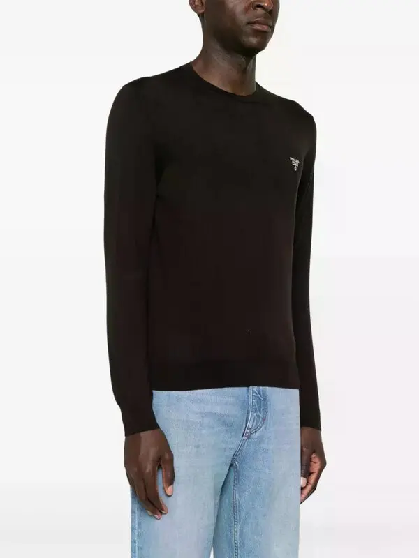 Prada Logo Embroidered Crew Neck Sweater - Brown