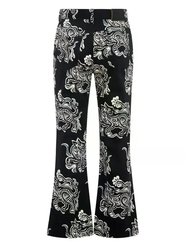 La DoubleJ Cropped Flare Jeans With Tiger Print