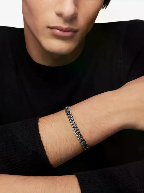 David Yurman Sterling Curb Chain Bracelet With Onyx And Diamonds
