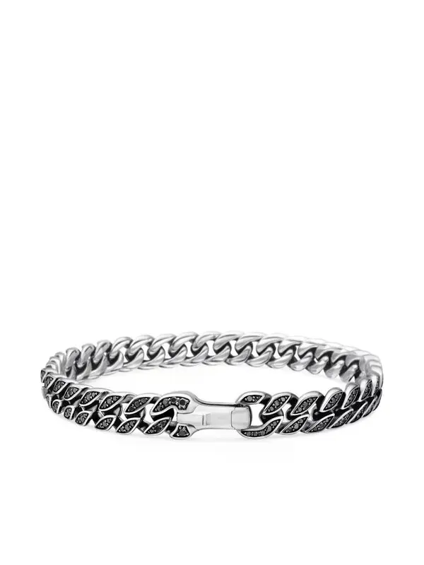 David Yurman Sterling Curb Chain Bracelet With Onyx And Diamonds