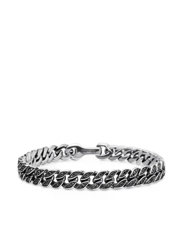 David Yurman Sterling Curb Chain Bracelet With Onyx And Diamonds