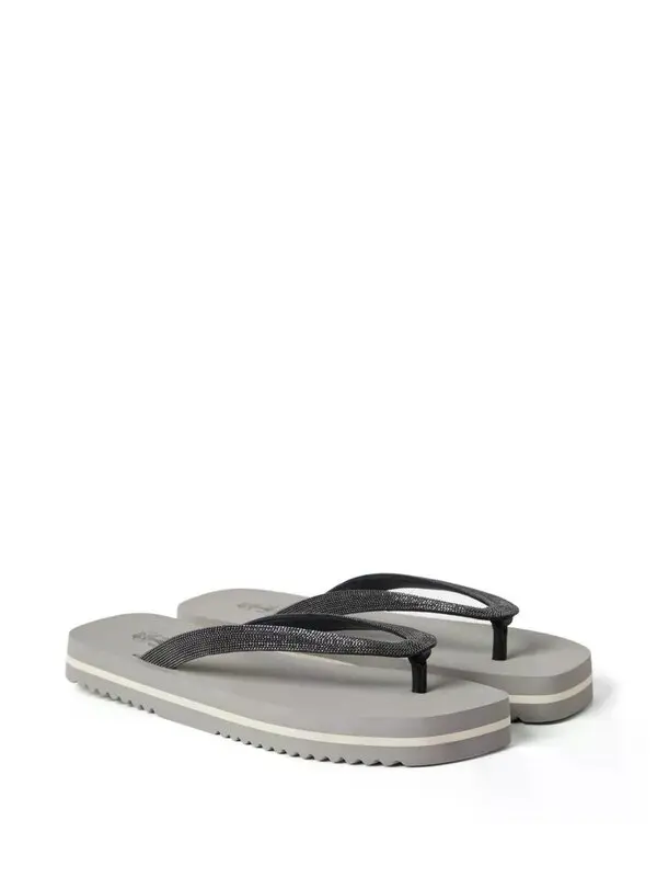 Brunello Cucinelli Monili Embellished Leather Flip Flops - Black