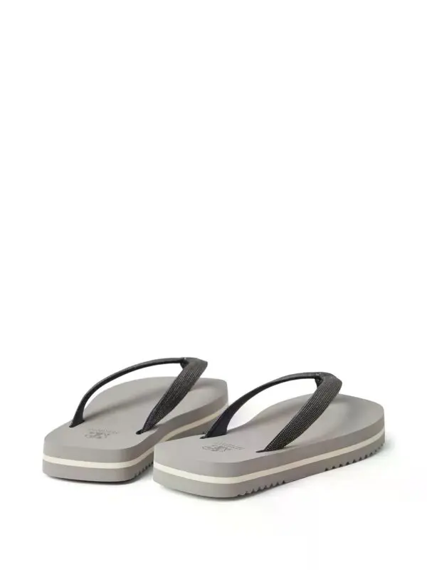 Brunello Cucinelli Monili Embellished Leather Flip Flops