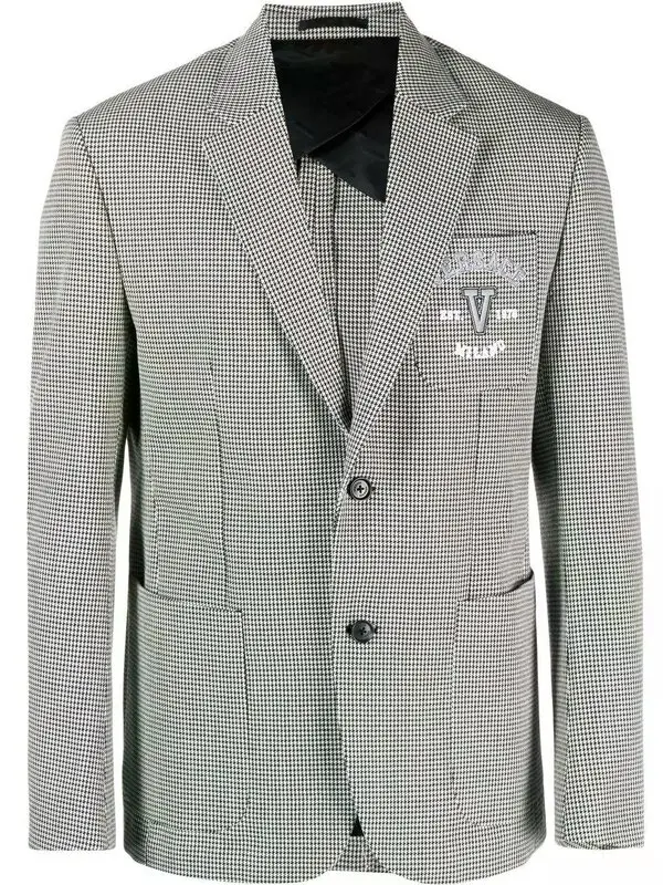 Versace Logo Embroidery Houndstooth Blazer - Black