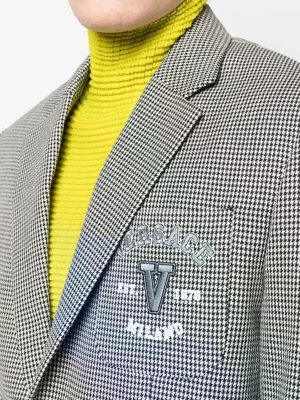 Versace Logo Embroidery Houndstooth Blazer