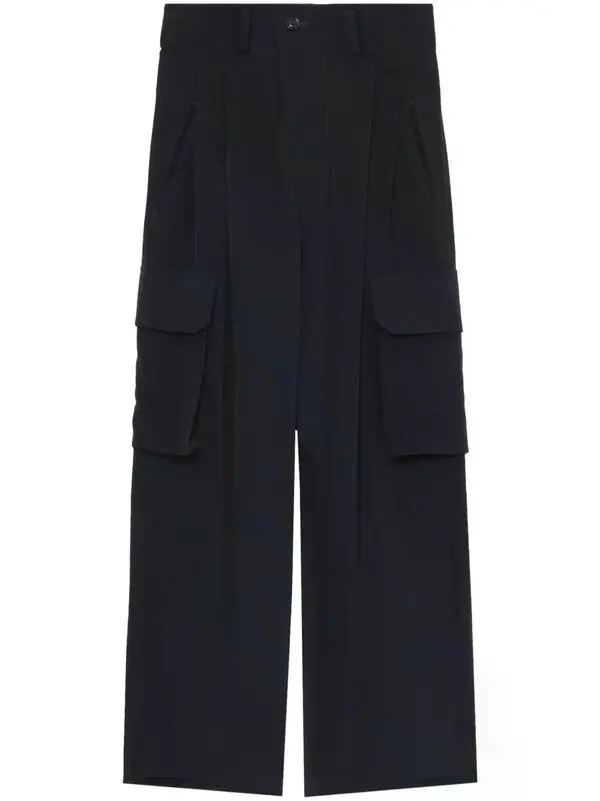 Y’s Pleated High-waisted Cargo Trousers - Black