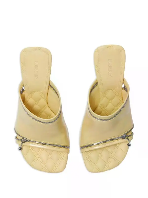 Burberry Decorative Zip Leather Heeled Sandals - Yellow