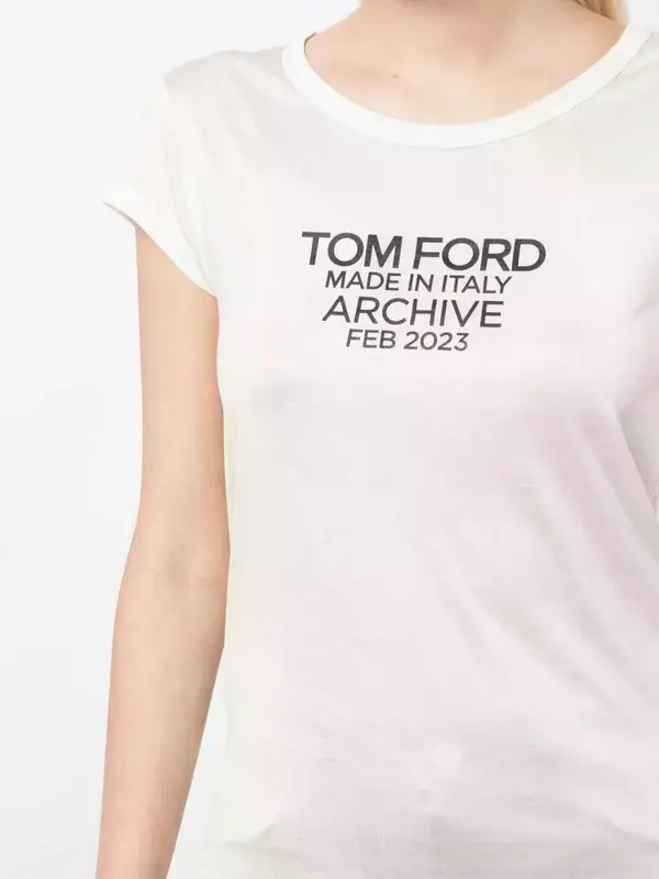 TOM FORD Logo Print Silk T-shirt - Neutrals