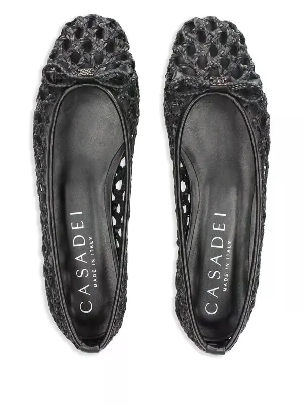Casadei Interwoven Ballet Flats With Bow Embellishment - Black