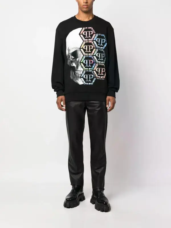 Philipp Plein Skull Print Cotton Sweatshirt