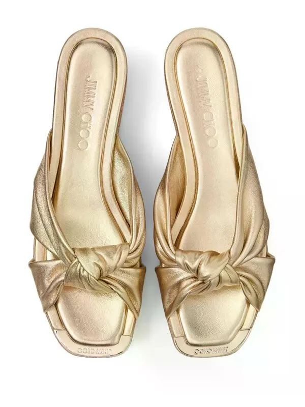 JIMMY CHOO Avenue Wedge 50 Metallic Nappa Leather Sandals