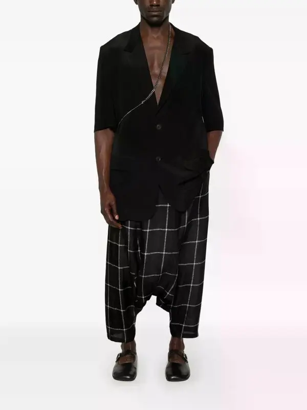 Yohji Yamamoto Check Pattern Drop-crotch Trousers
