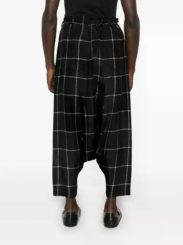 Yohji Yamamoto Check Pattern Drop-crotch Trousers