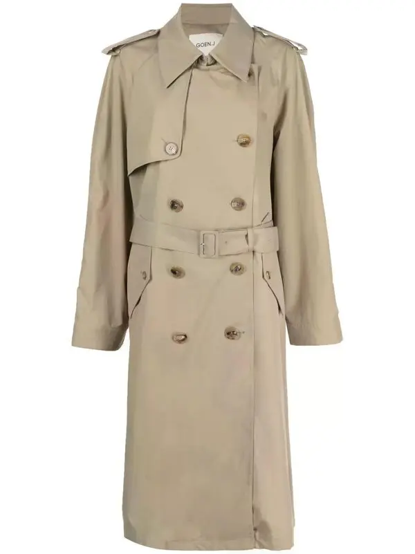Goen.j Contrast-panel Double-breasted Trench Coat