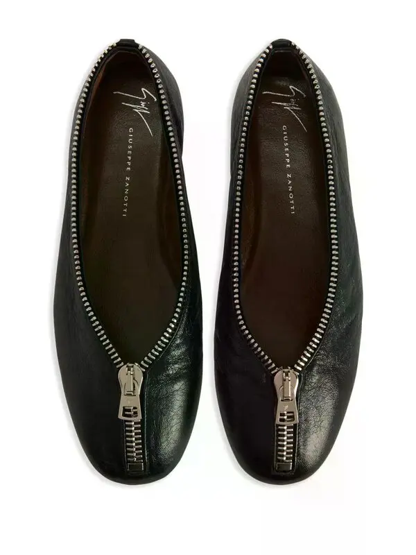 GIUSEPPE ZANOTTI Leather Ballerina Flats With Zip Detail - Black