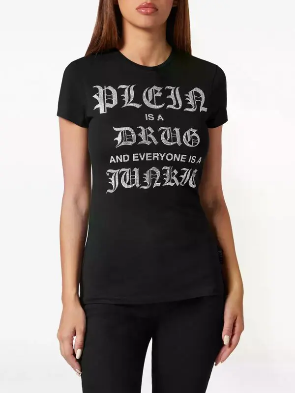 Philipp Plein Slogan Print Cotton T-shirt - Black