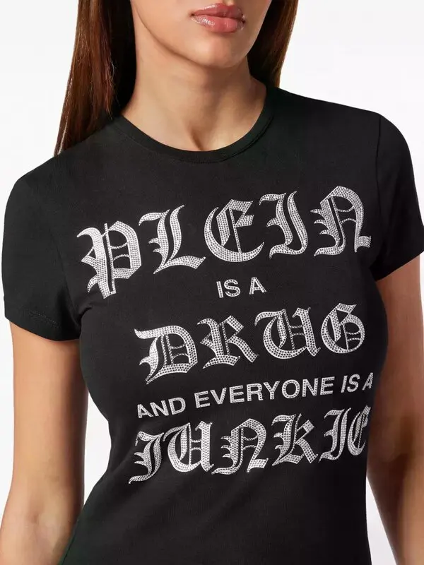 Philipp Plein Slogan Print Cotton T-shirt - Black