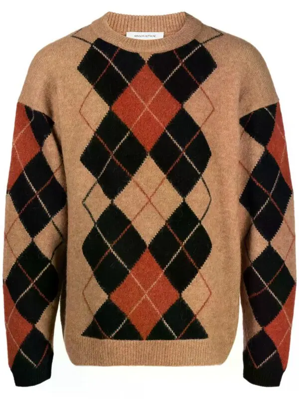 Maison Kitsuné Argyle Check Crew Neck Jumper - Brown