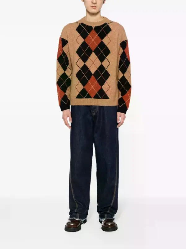 Maison Kitsuné Argyle Check Crew Neck Jumper