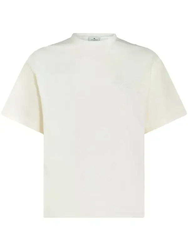 Etro Logo-embroidered Cotton T-shirt - Neutrals