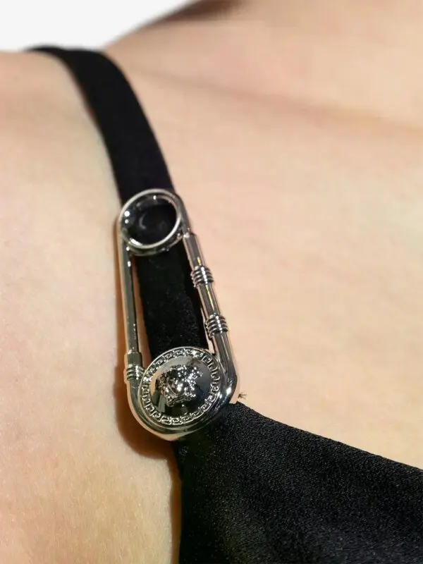 Versace Camisole Dress With Medusa Safety Pin Detail