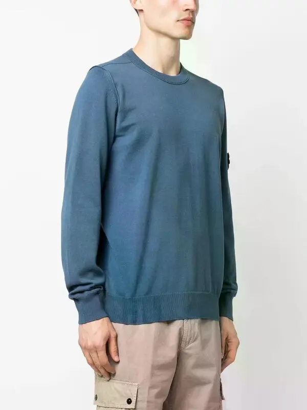 Stone Island Logo Patch Crew Neck Sweatshirt - Blue