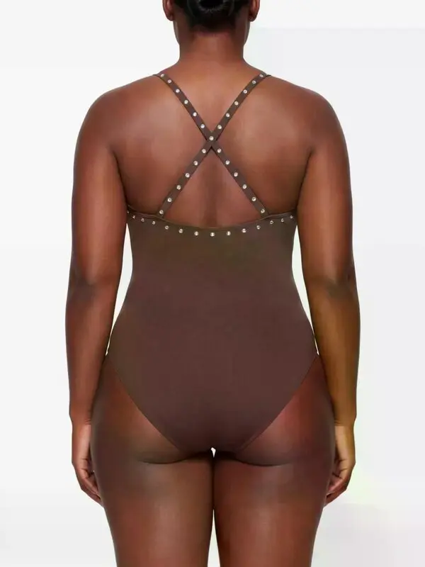 LET'S SWIM Embellished One Piece Swimsuit - Brown