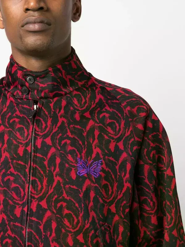 BARACUTA Graphic-pattern Funnel Neck Jacket
