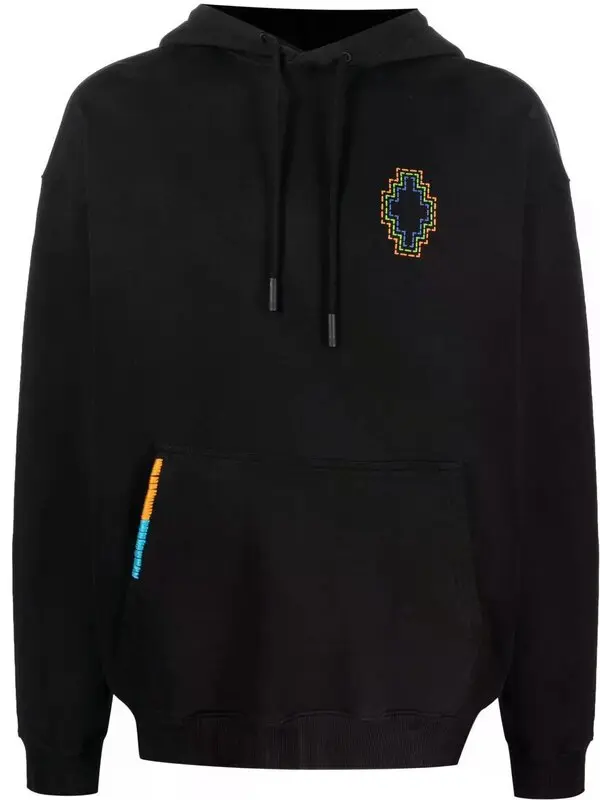 COUNTY OF MILAN Cross-embroidered Drawstring Hood - Black