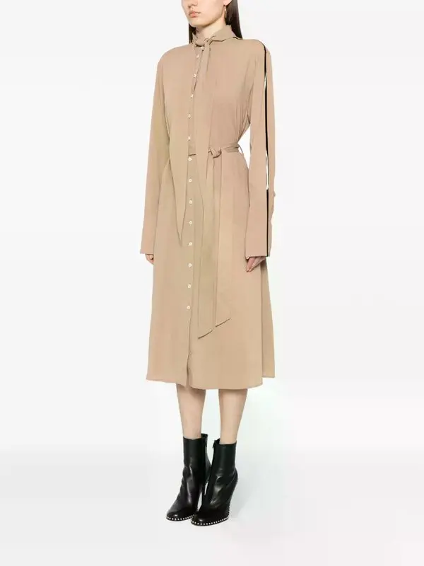 PETER DO Sand Beige Round Neck Belted Waist Midi Dress