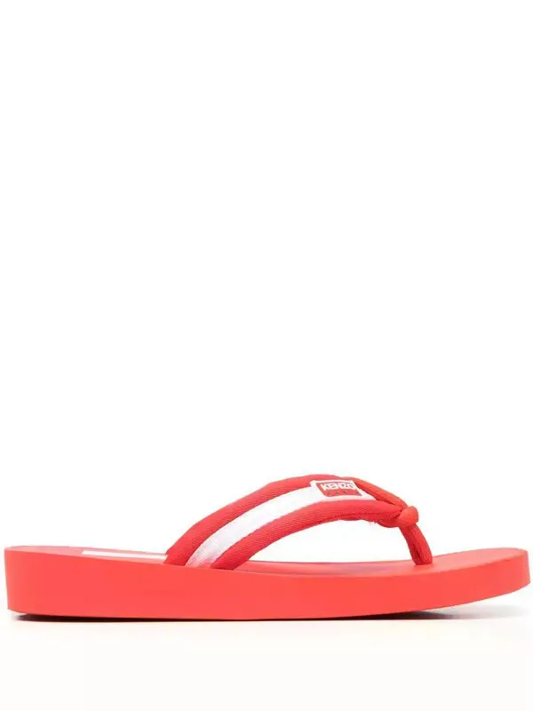 Kenzo Logo Patch Striped Flip Flops - Red