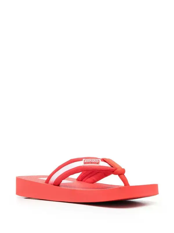 Kenzo Logo Patch Striped Flip Flops - Red