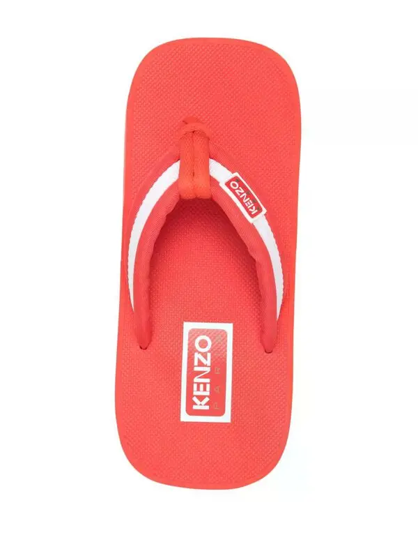 Kenzo Logo Patch Striped Flip Flops - Red