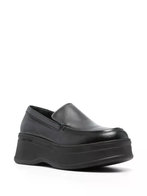 Calvin Klein Round Toe Leather Platform Loafers