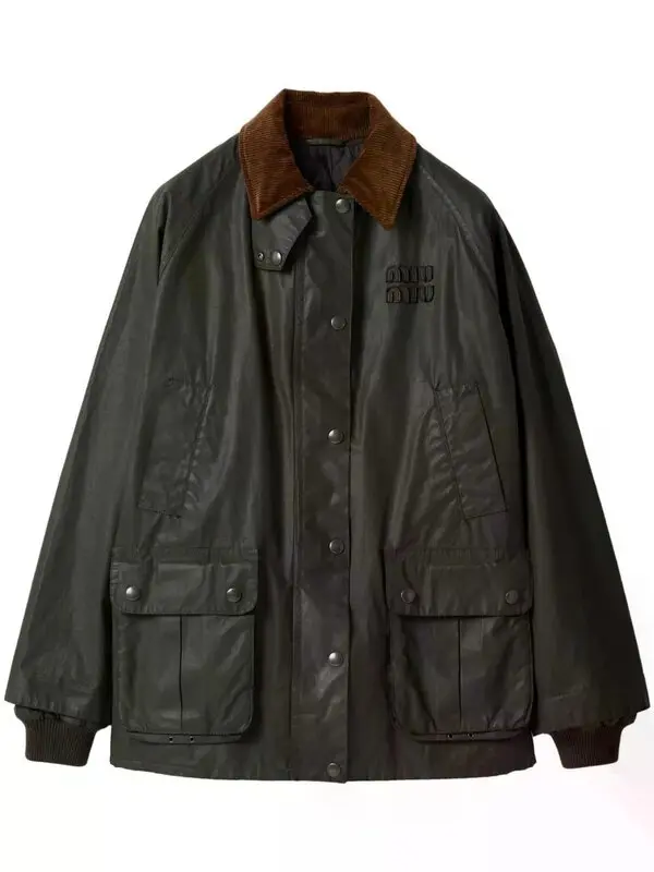 Miu Miu Forest Poplin Jacket With Corduroy Collar - Green