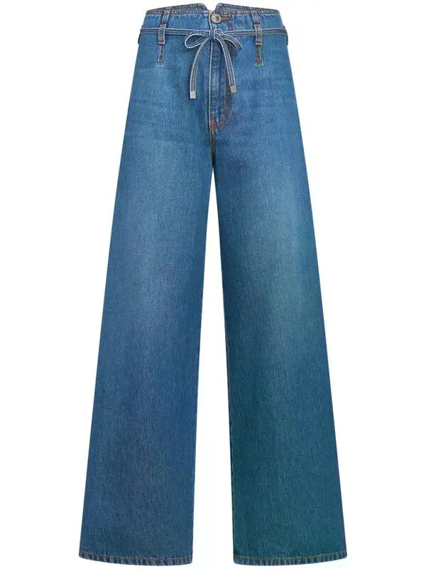 Etro Floral Embroidered Belted Wide Leg Jeans