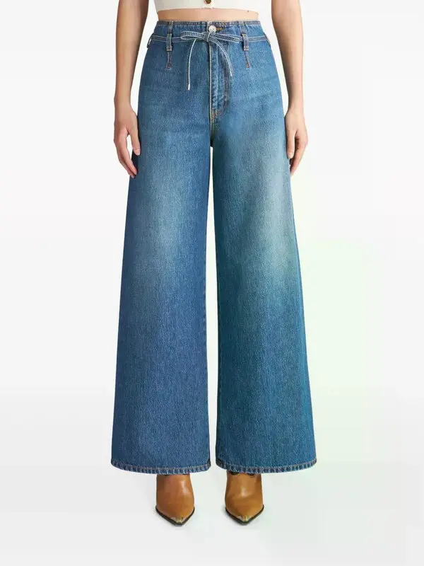 Etro Floral Embroidered Belted Wide Leg Jeans