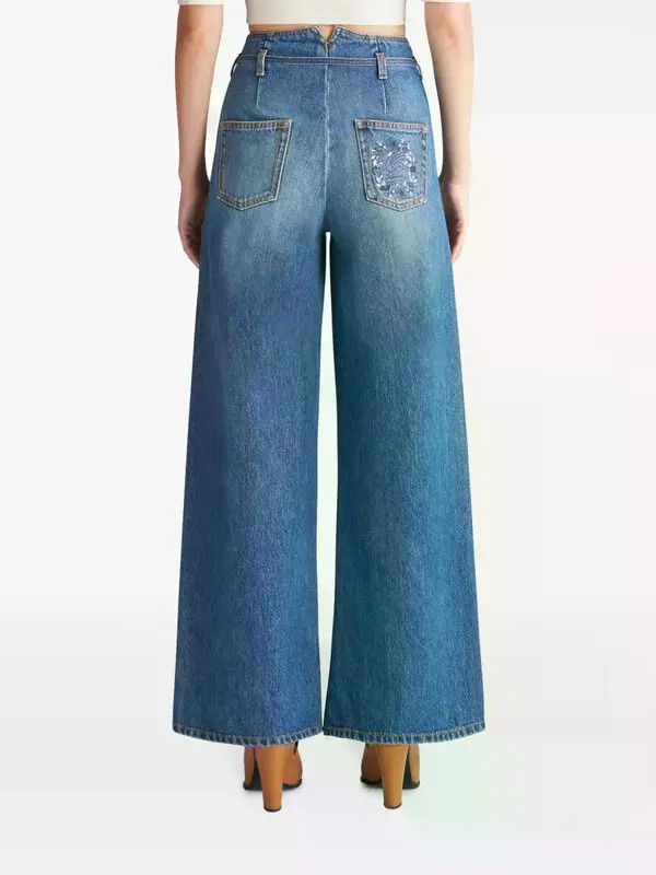 Etro Floral Embroidered Belted Wide Leg Jeans